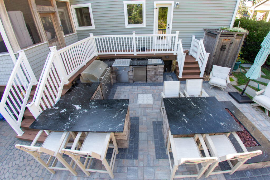 Noire Soapstone/Slate Outdoor Kitchen Bar Grill Island and Fire Pit ...
